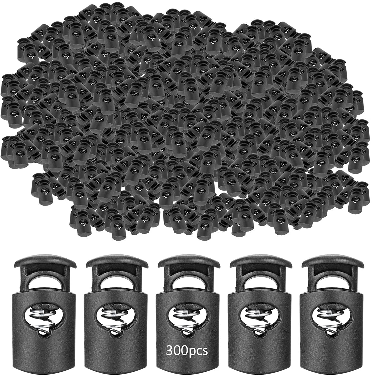 300Pcs Single Hole Spring Cord Locks, Cord Lock Toggle, Nylon Rope ...
