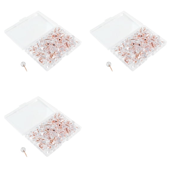 300Pcs Rose Gold Push Pins ThumbTacks Transparent Plastic Round Head ...