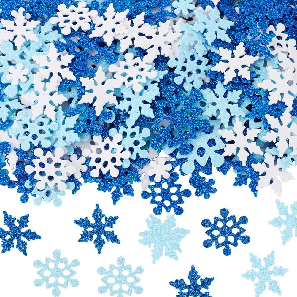 300Pcs Snowflake Glitter Stickers Christmas Foam Sticker Bulk Blue ...