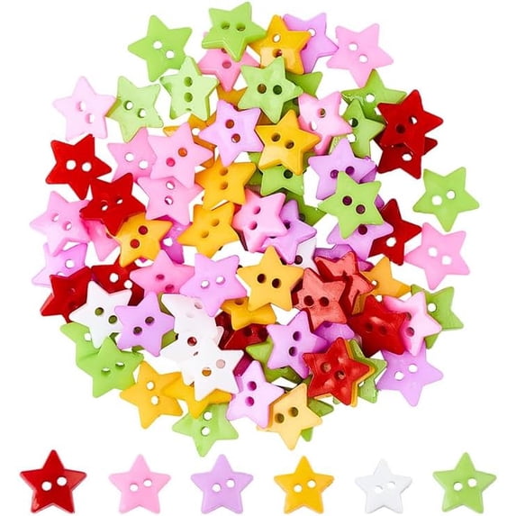 300Pcs Star Buttons Acrylic 2 Hole Sewing Buttons Assorted Color ...