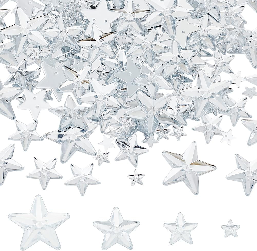 300Pcs Star Shape Sew on Rhinestone 8/16/20/25mm Clear Acrylic ...