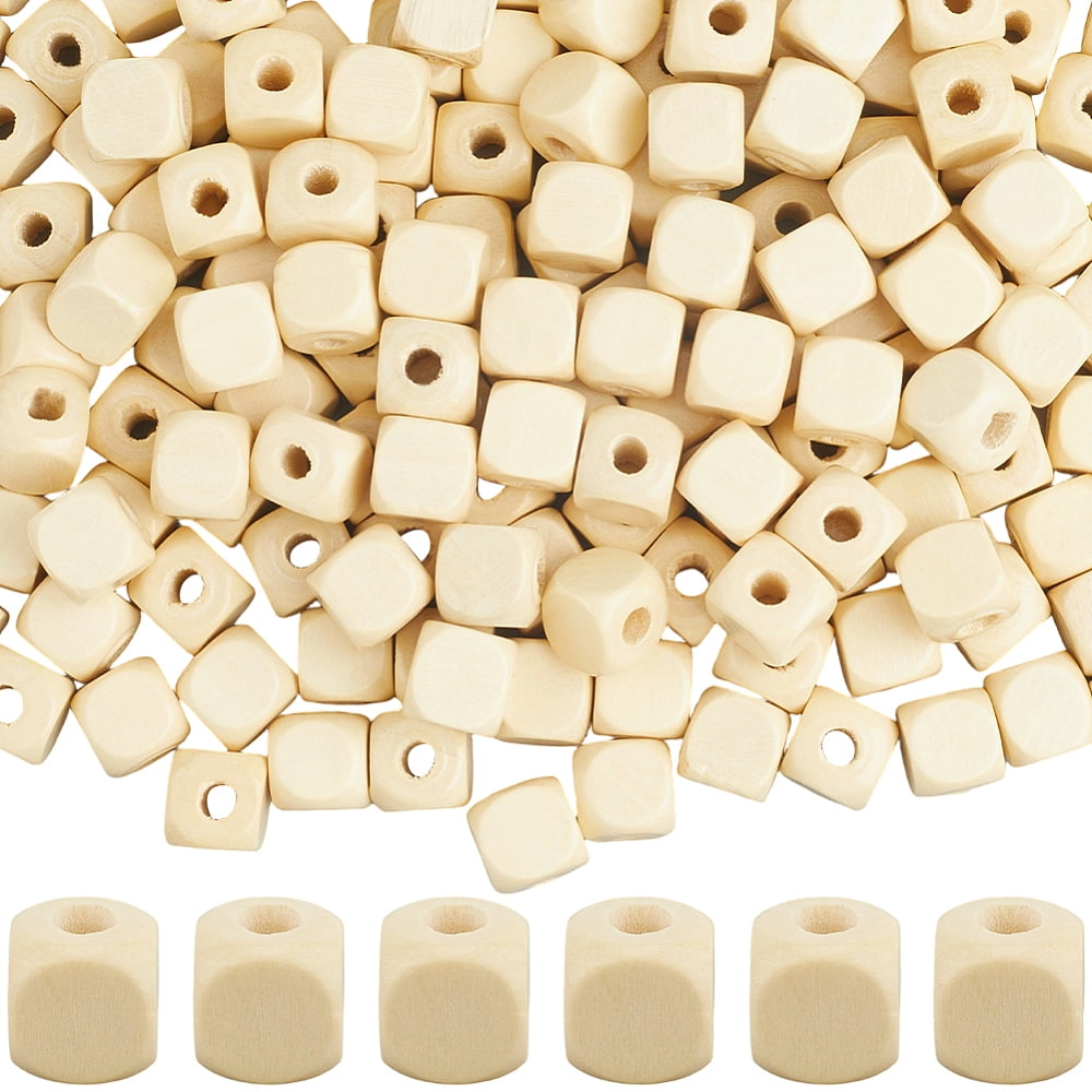 300Pcs UnDyed Natural Wood Beads Cube Lead Free BurlyWood 10x10x10mm ...
