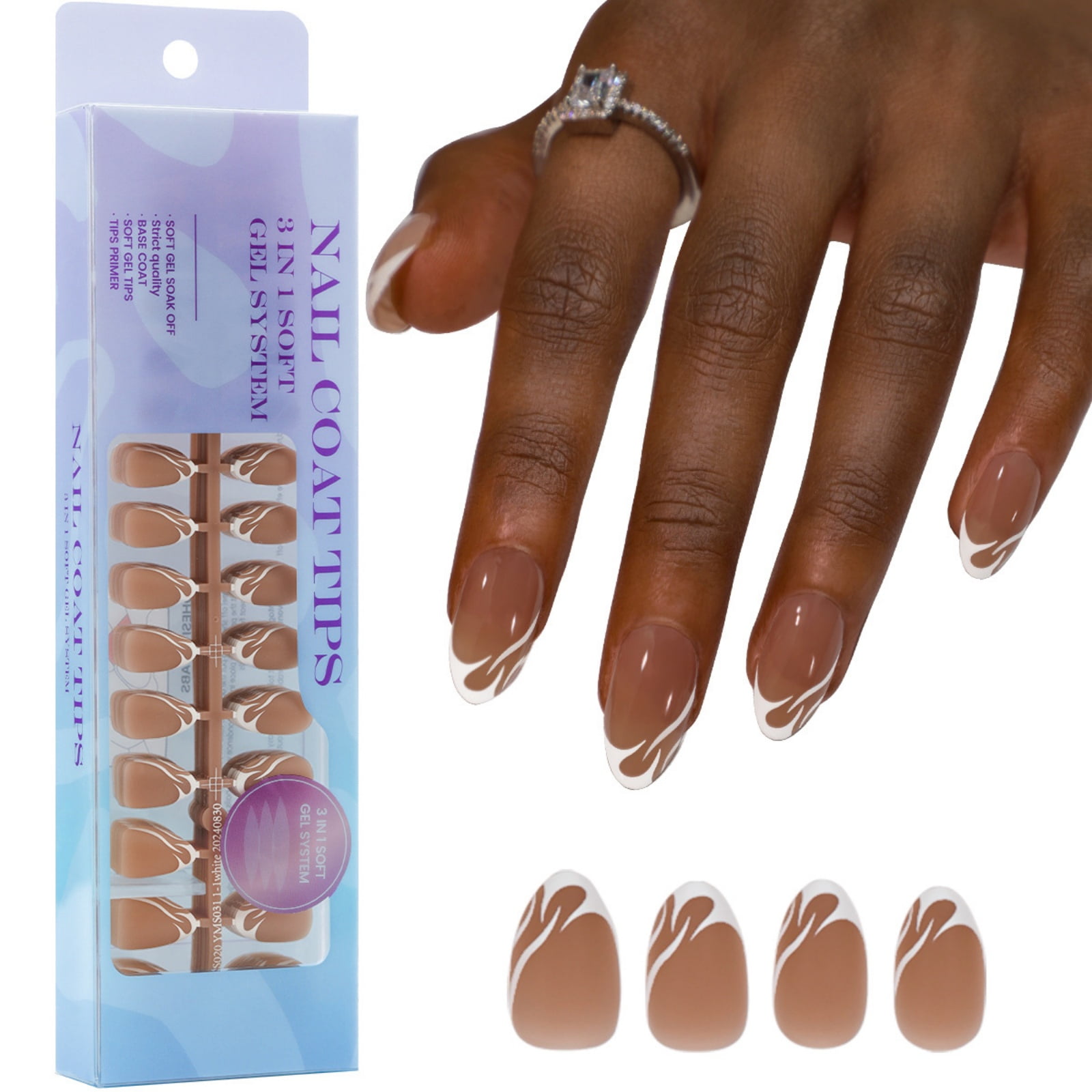 300Pcs X Coat Tips Natural Nails Tips Short Almond Soft Gels Nails ...
