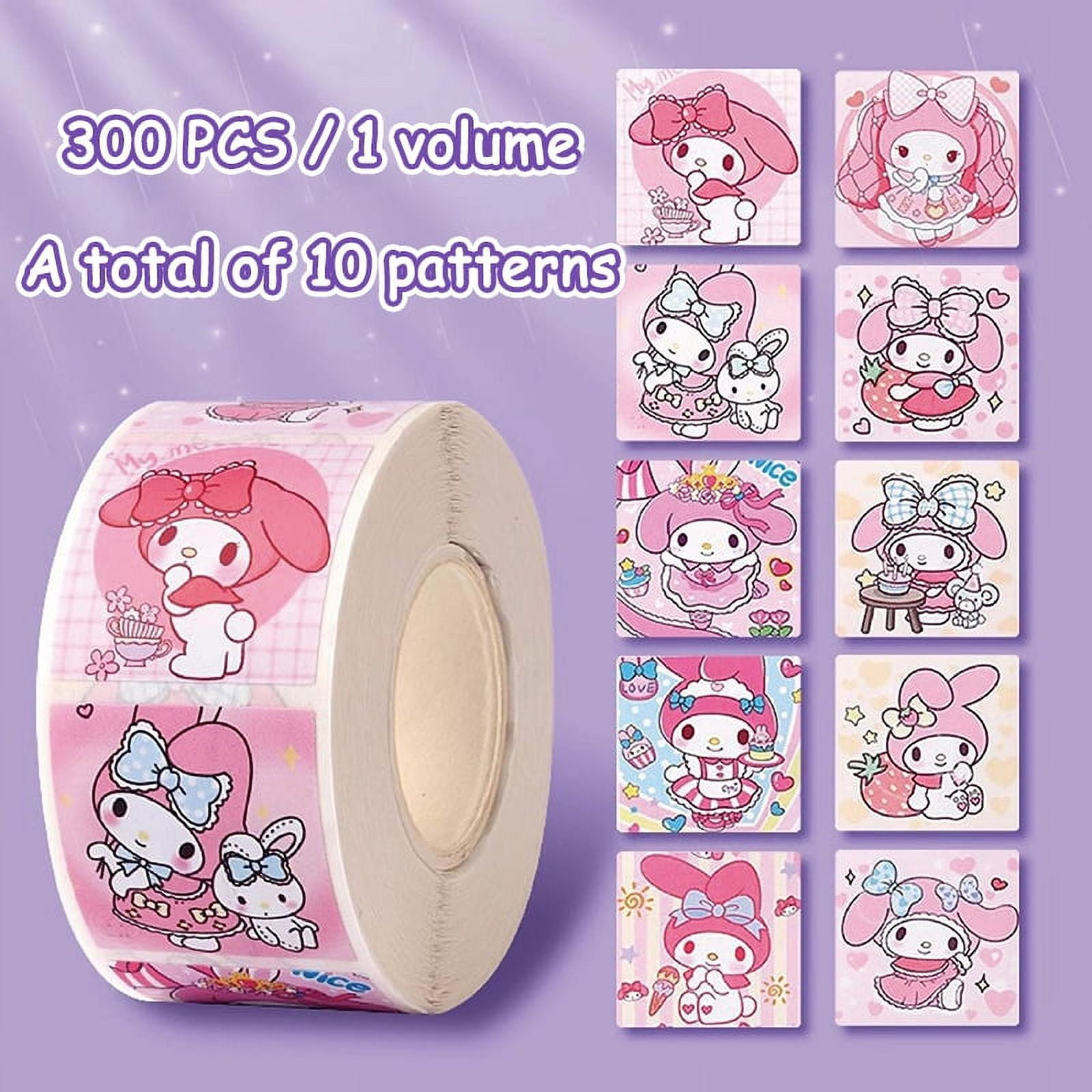 300Pcs/roll Sanrio Sticker Cute Kuromi Melody Cartoon Kids Student ...