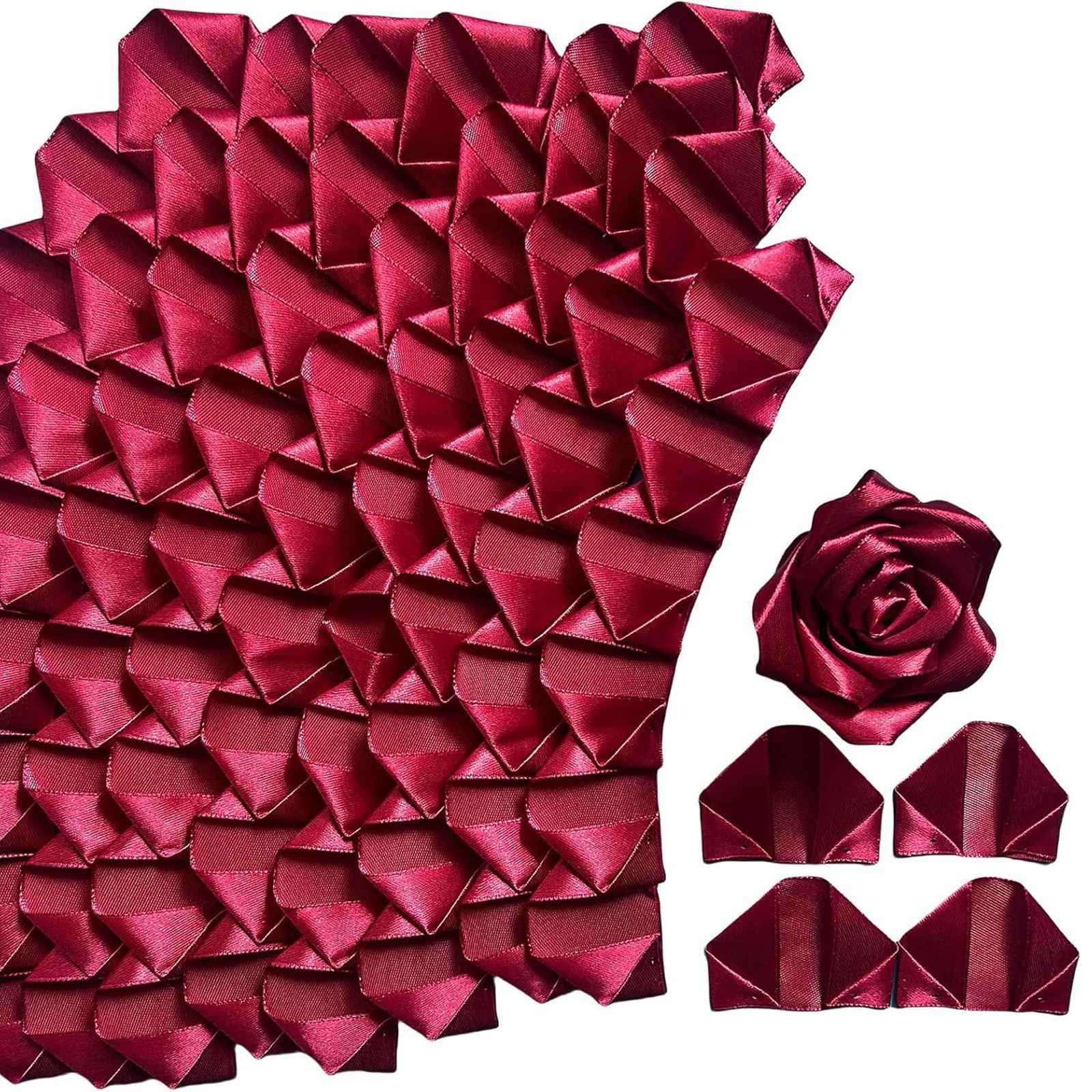 300Pieces Premade Satin Ribbon Rose Petals Half-Finished for Eternal Rose DIY Forever Flowers ...