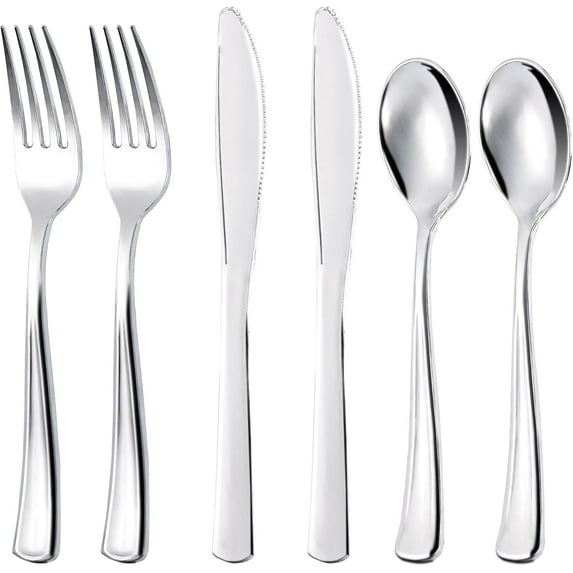 "300Pieces Silver Plastic Silverware - Heavy Duty Disposable Utensils ...