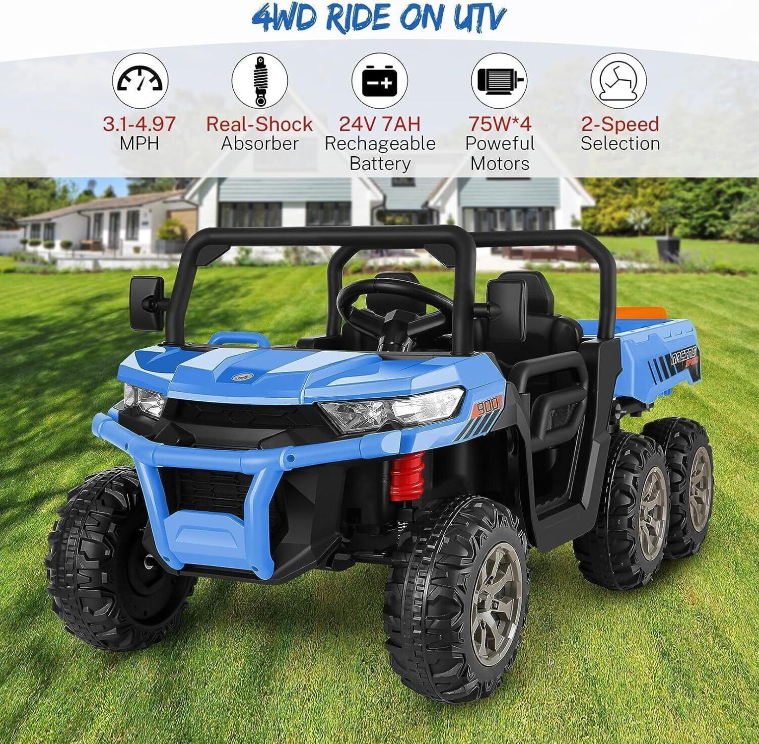 300W 24V 4WD 6 Wheels Ride On Car with Electric Dump Bed and LED&MP3 ...