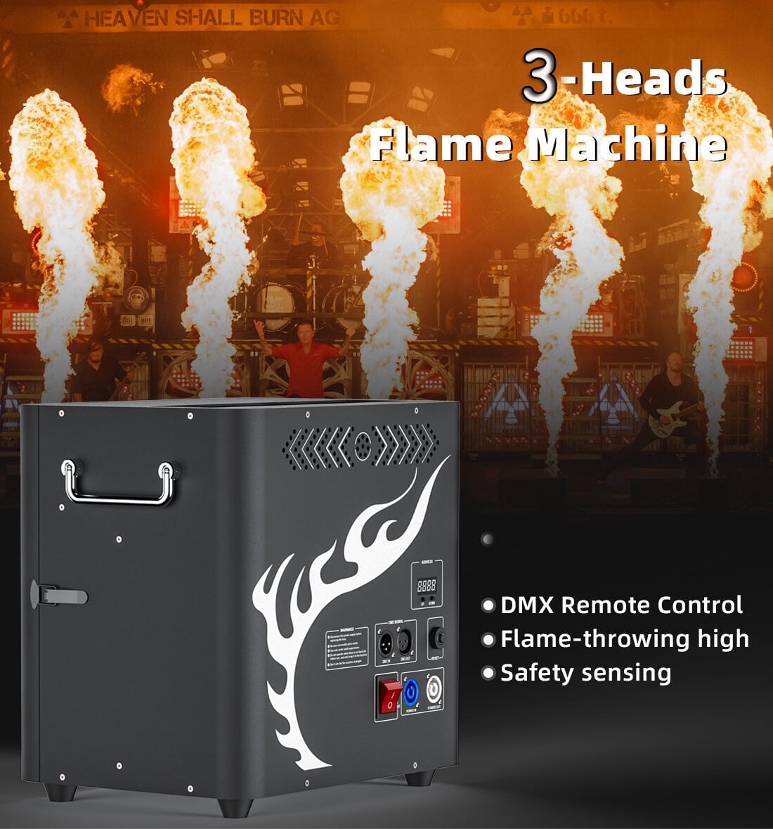 300W 3 Heads Fire Flame Stage Effect Machine DMX Control Fire Flame ...