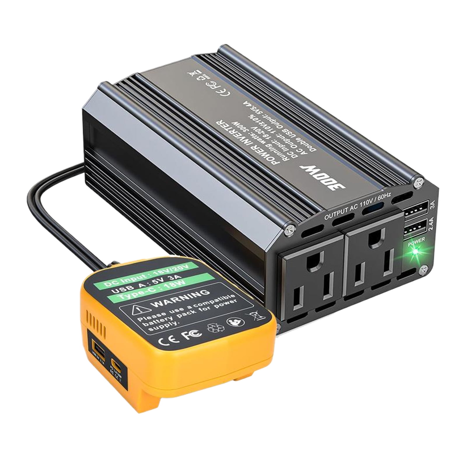 300W Car Power Inverter For De*walt 20V Li-ion Battery Outdoor Inverter ...
