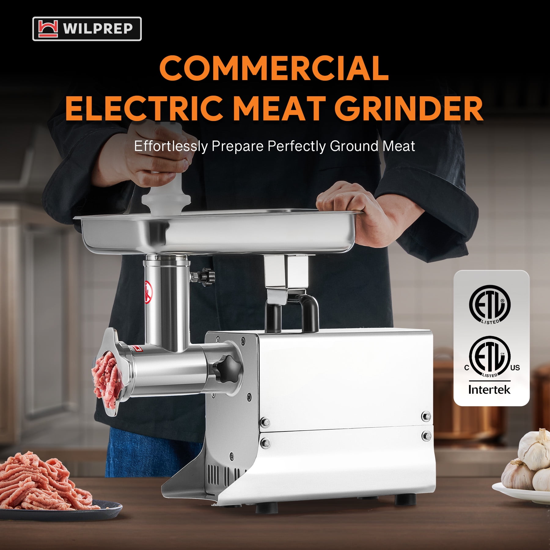 300W Commercial Meat Grinder with Reverse Function Dual Grinding Plates ...