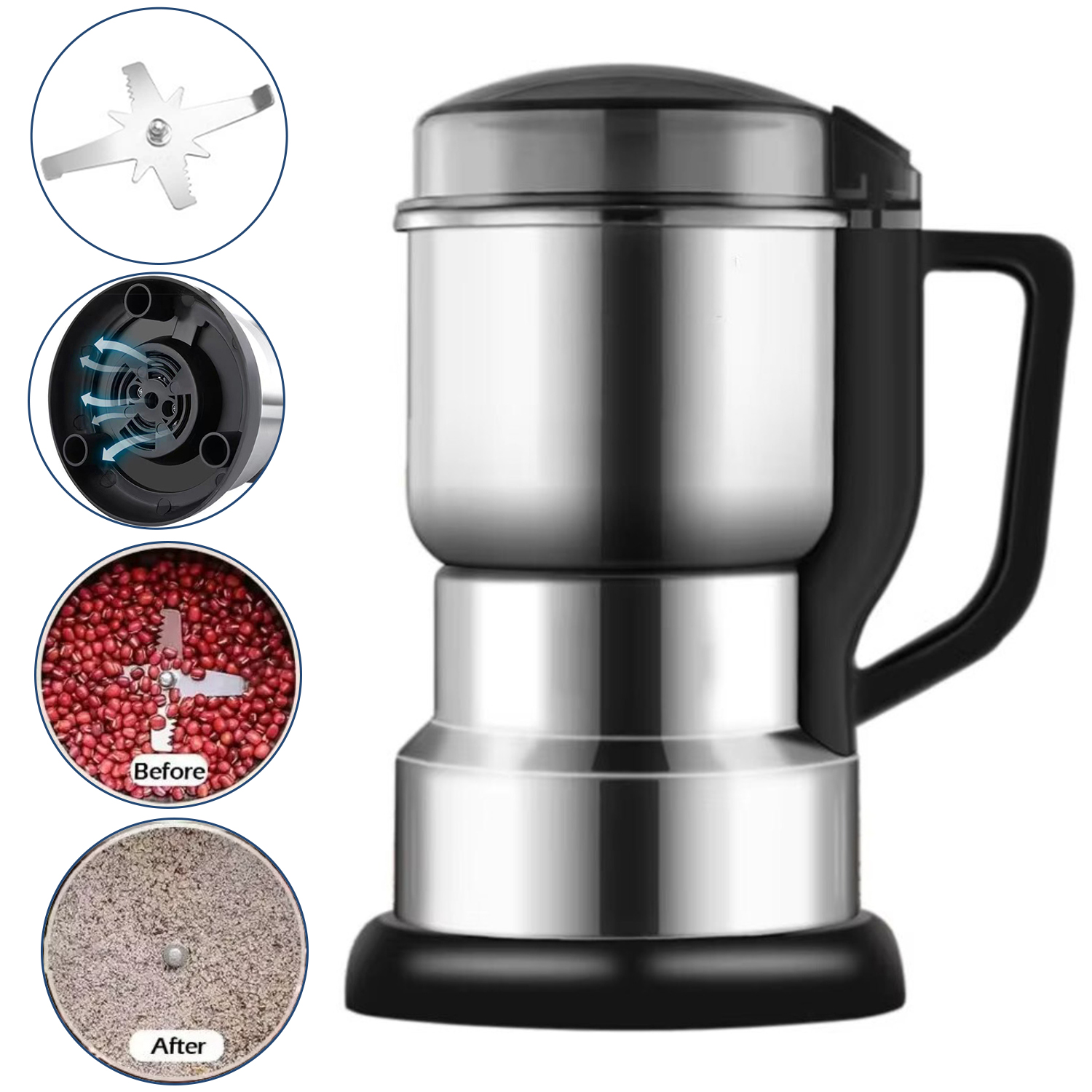 300W Electric Grinder, with Stainless Steel Blades Crusher & Blender ...
