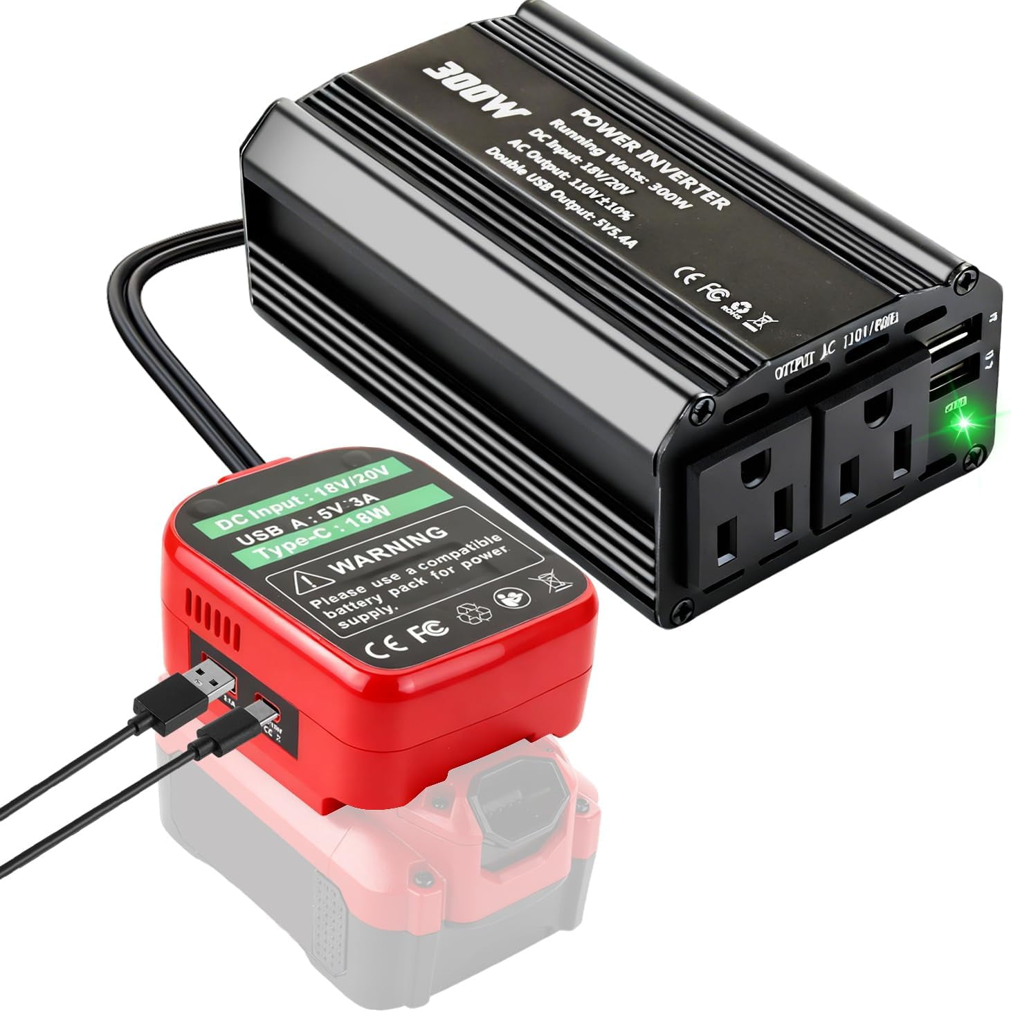 300W Power Inverter Compatible with Crafts*man, DC 20V to AC 110-120V ...