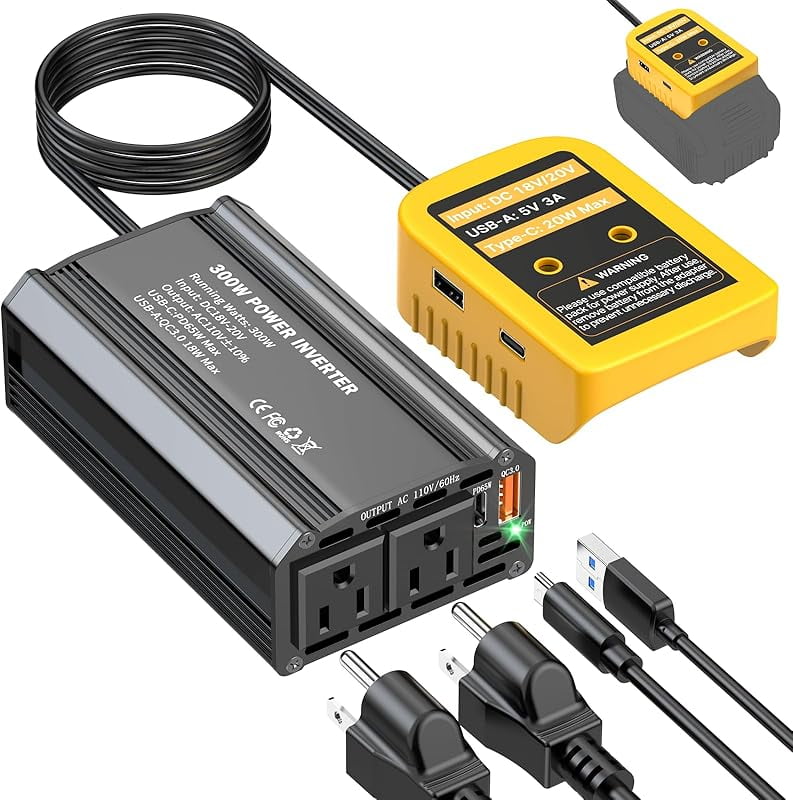 300W Power Inverter Compatible with De*walt 20V Battery - DC 20V to AC ...