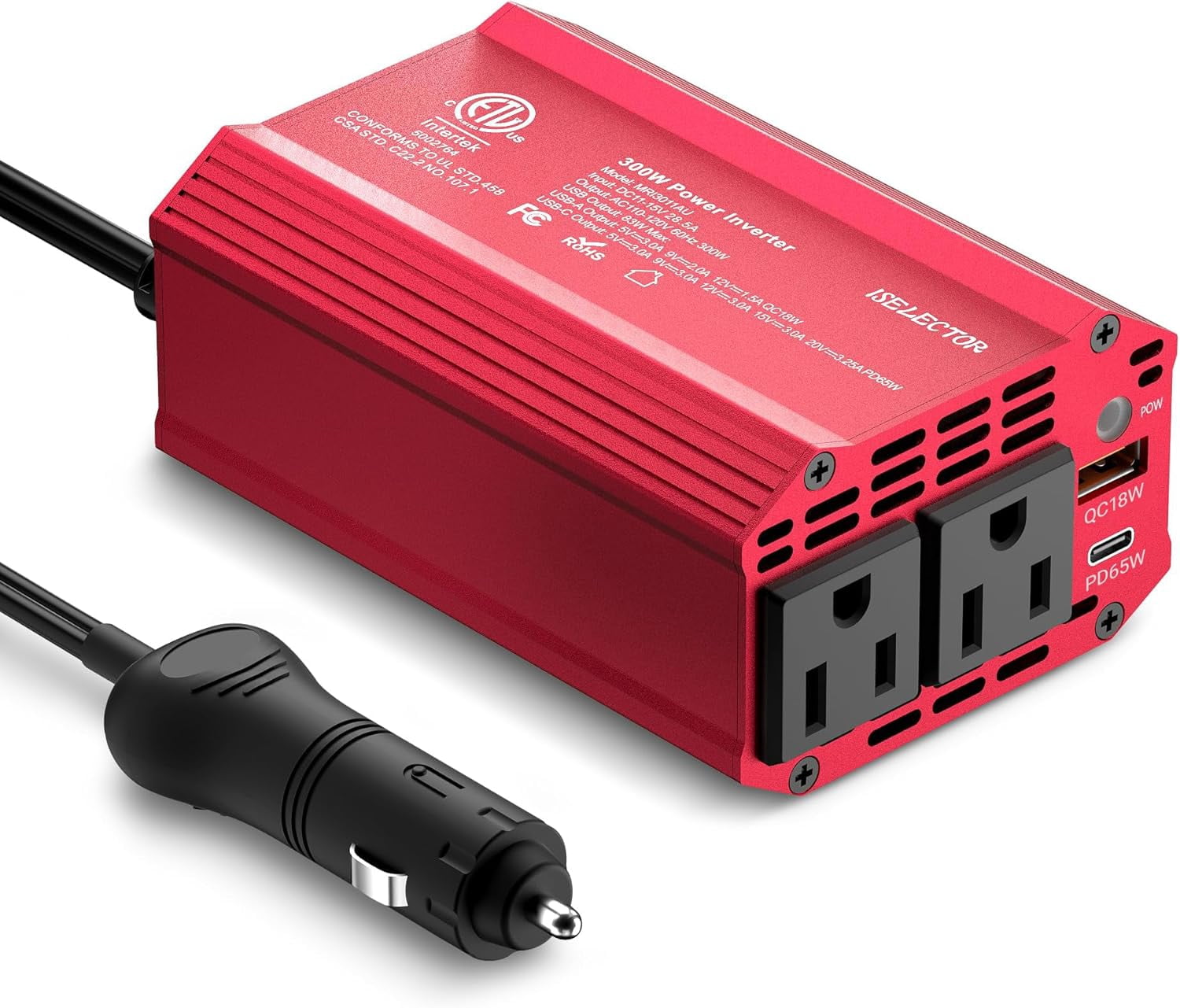 300W Power Inverter DC 12V to 110V AC Car Outlet Adapter with USB-C ...