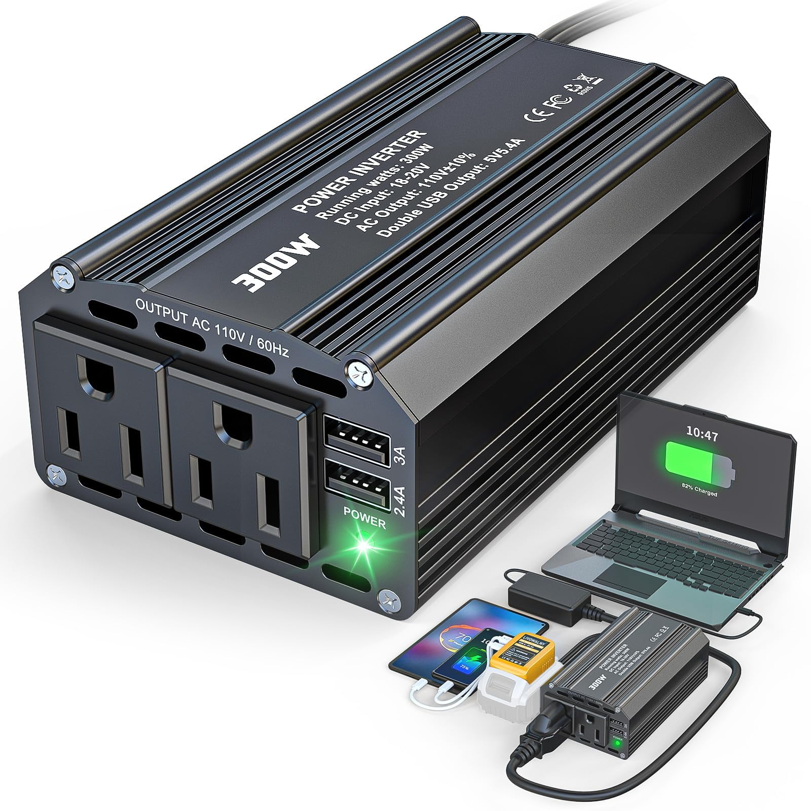 300W Power Inverter DC 18V to AC 110V for Milwaukee: Battery Inverter ...