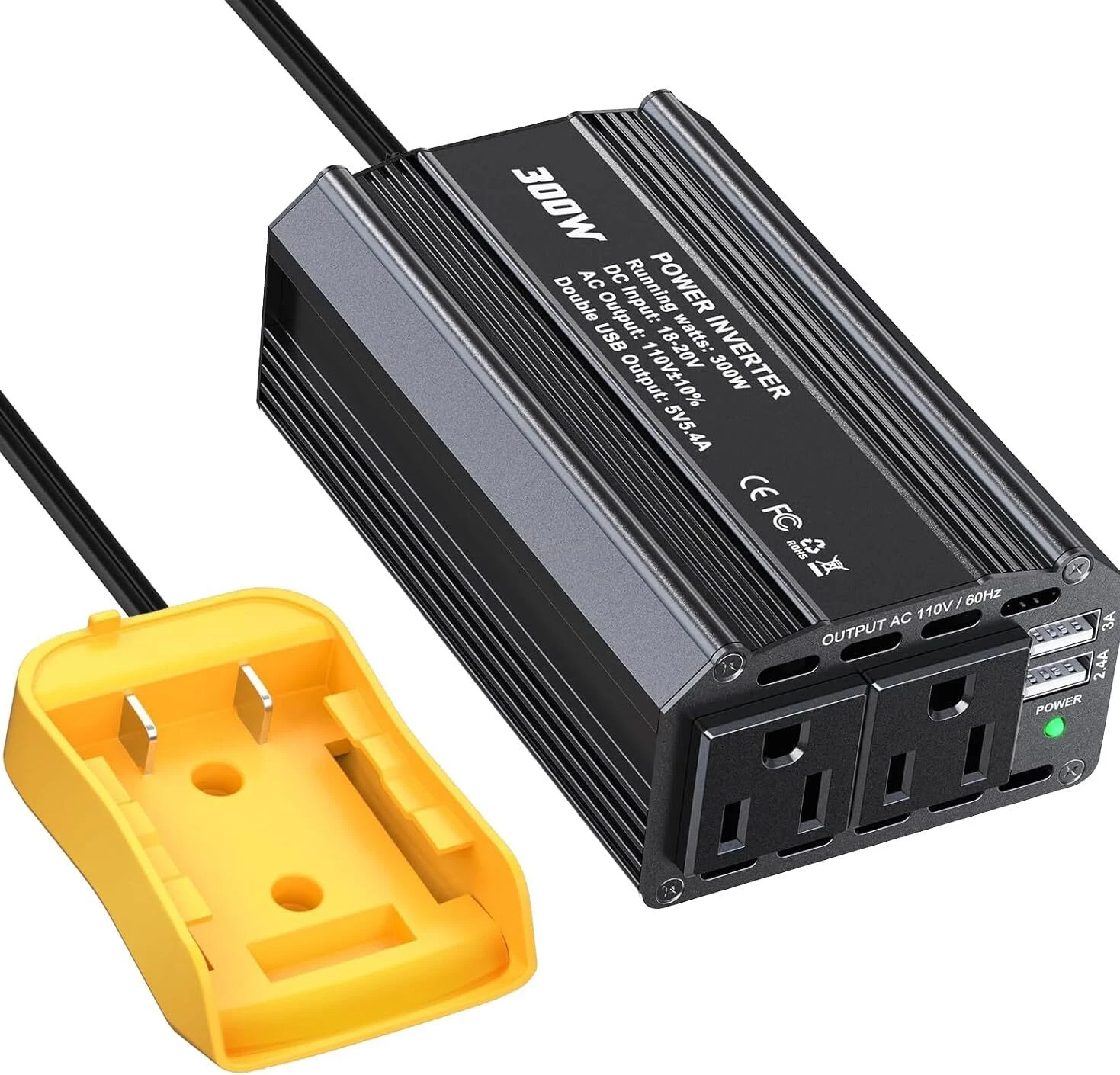 300W Power Inverter for Dewalt DC 20V to AC 110V 120V Portable Power ...