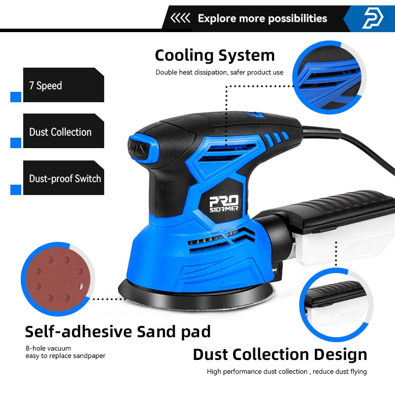 300W Random Orbital Electric Sander Machine with 21Pcs 125mm Sandpapers ...