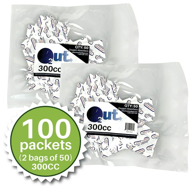 300cc O2 Out Oxygen Absorbers, 100 Pack (2 Packs of 50), FoodVacBags ...
