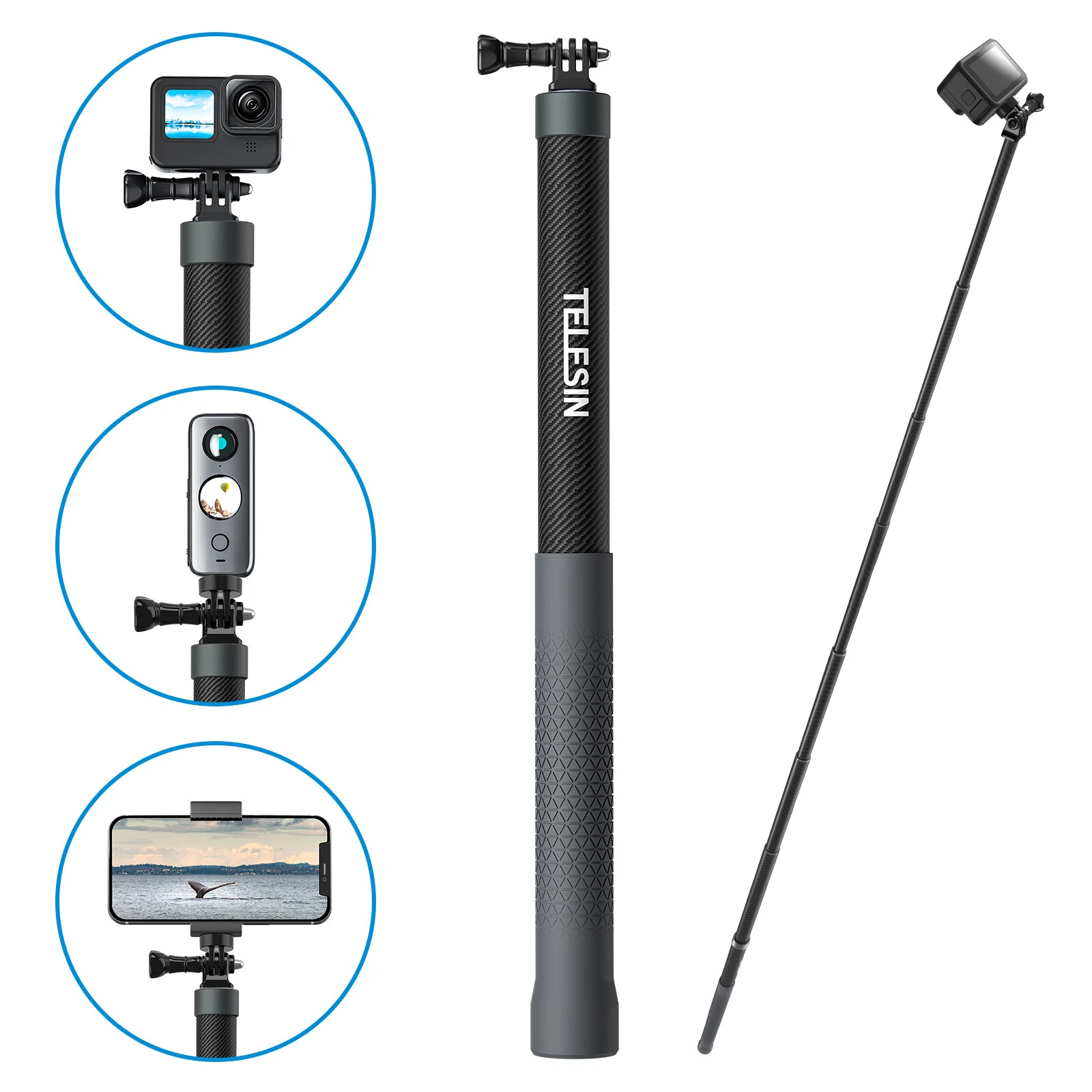 300cm Carbon Fiber Selfie Stick for GoPro Hero 12/11/10/9, Insta360 ...