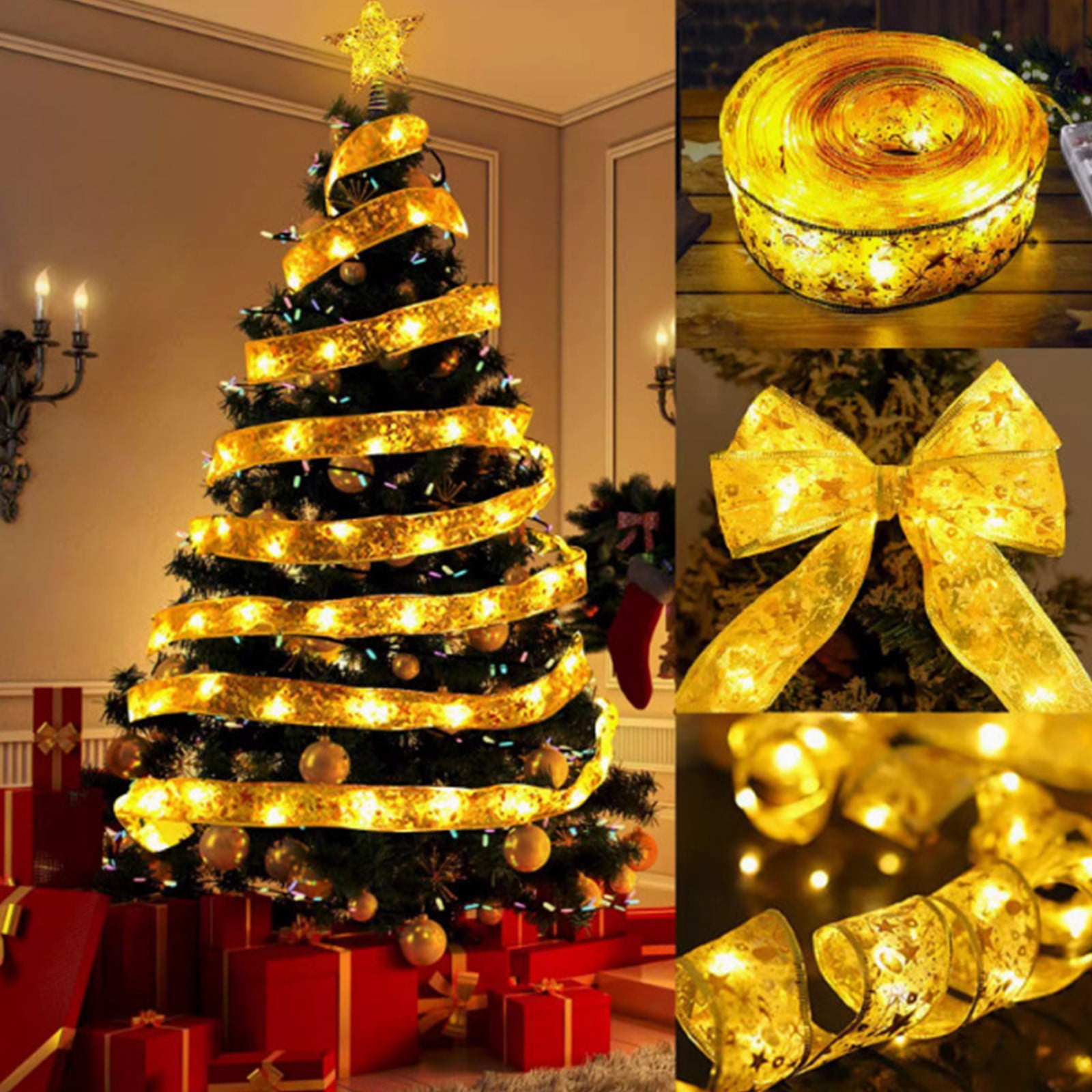 300cm Christmas Ribbon LED Light String Christmas Tree Decoration ...