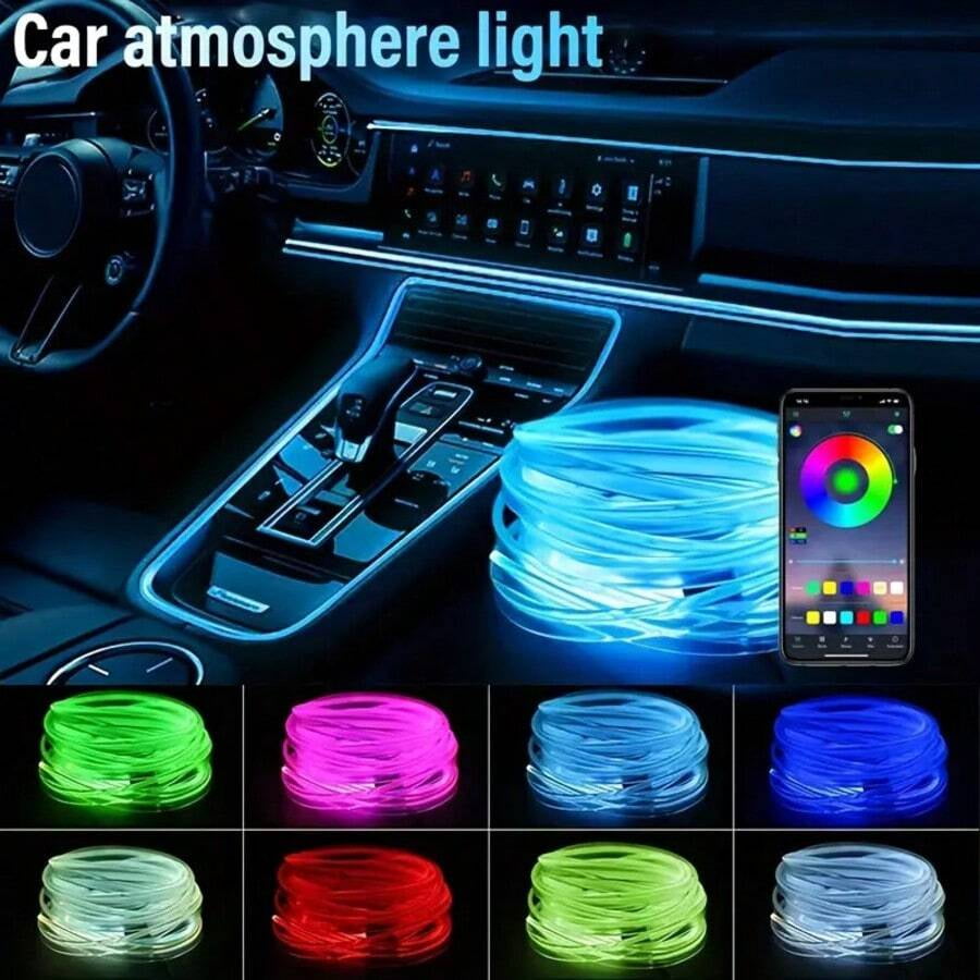 300cm Fiber Optic Car Interior Neon Light Kit, 5V USB Plug Powered, APP ...