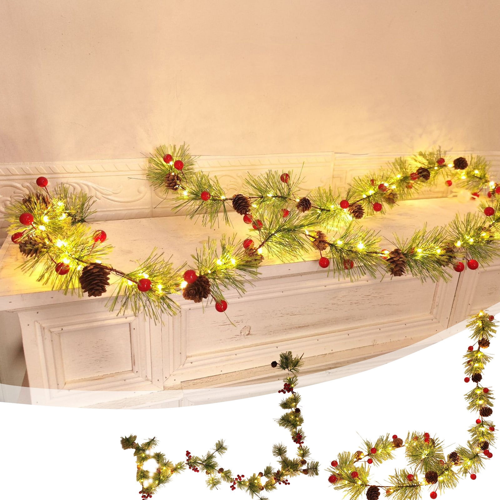 300cm News Christmas Vines Lights with 30 LEDs, Pine Cones and Pine ...