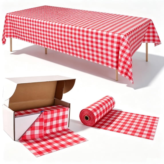 300ft X 54in Red & White Checkered Gingham Tablecloth Roll With Slide ...
