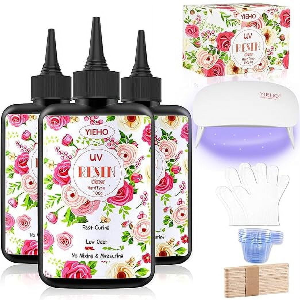 300g UV Resin Kit with Light-Upgraded Crystal Clear Hard UV Curing ...
