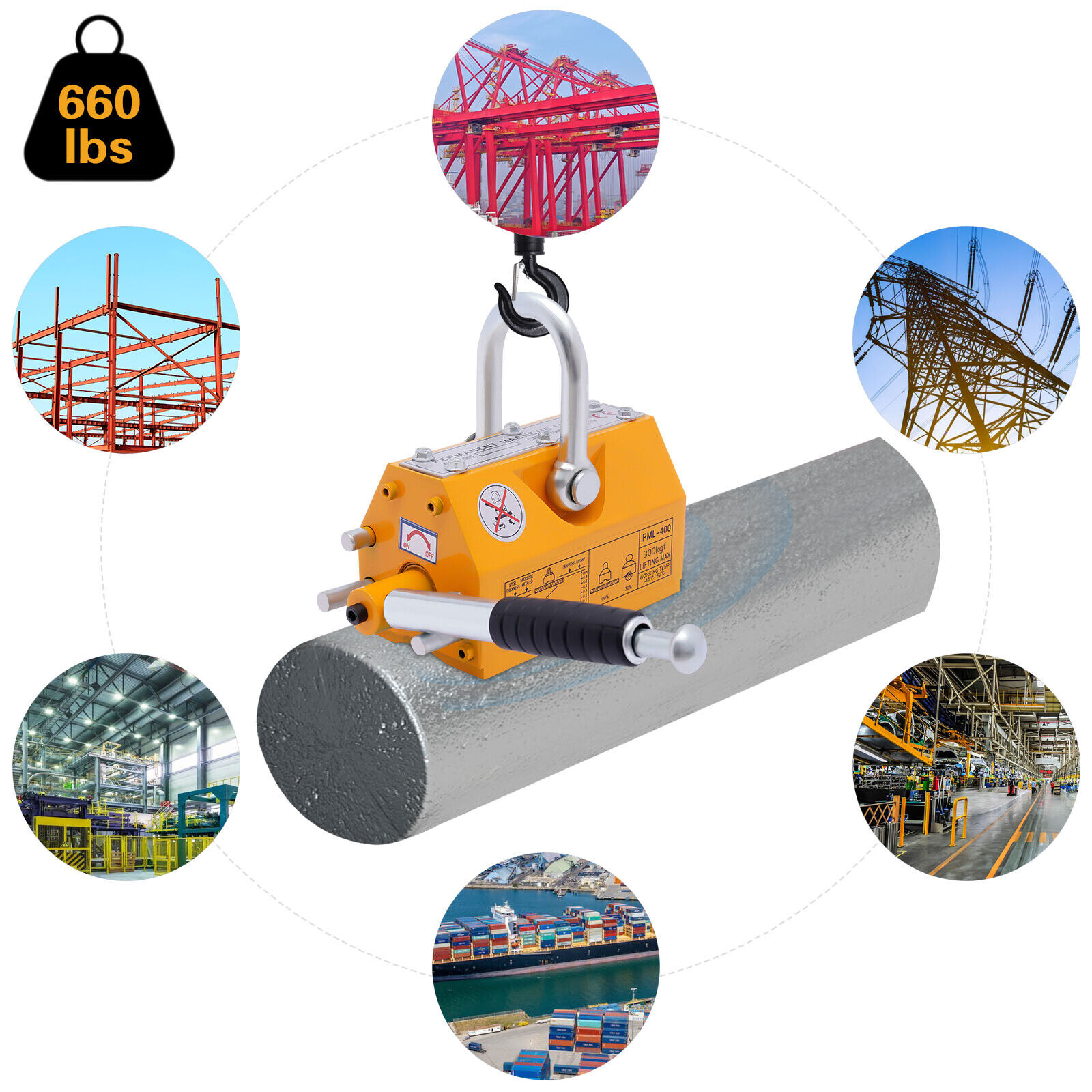 300kg/660lbs Steel Lifting Magnet Magnetic Lifter Hoist Crane - Walmart.com
