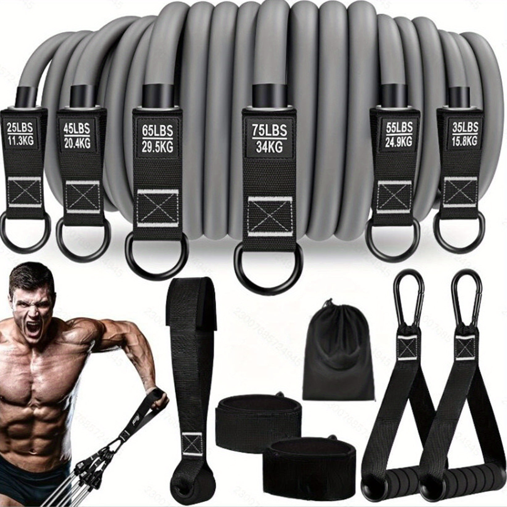 300lb Resistance Set - Multi-Functional Home Gym Strength Training Kit ...