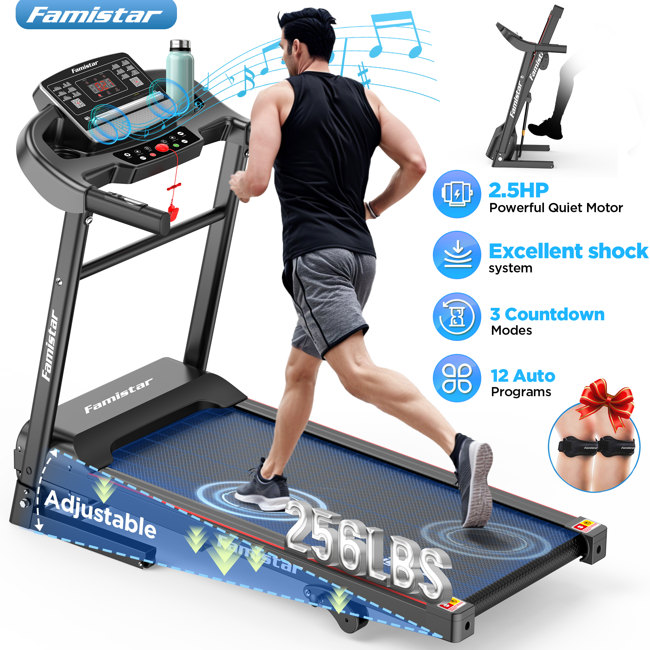 300lbs Folding Treadmill w/ 3HP Motor, 64+7 Programs, Incline Treadmill ...