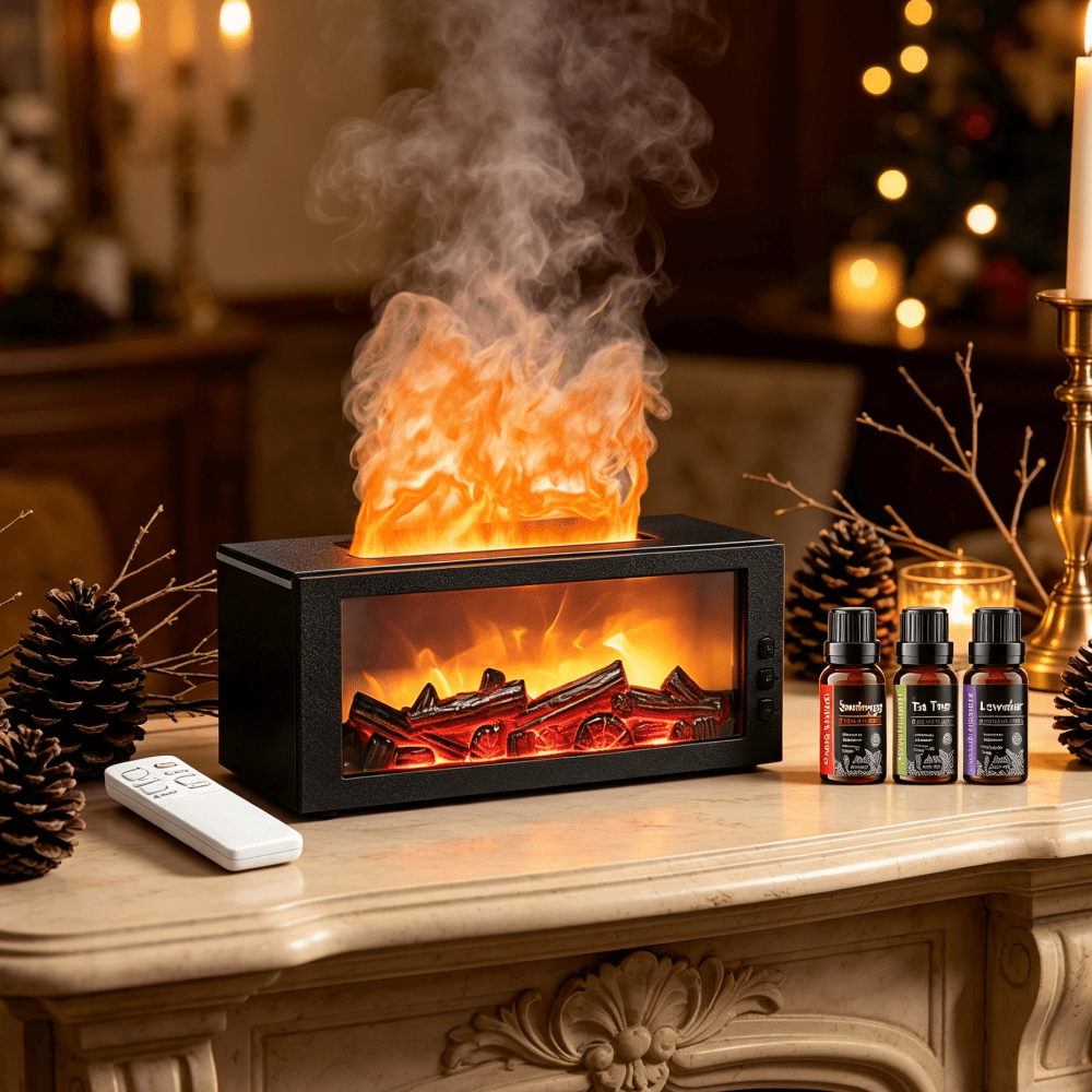 300ml Flame Fireplace Aromatherapy Essential Oil Diffuser Aroma ...