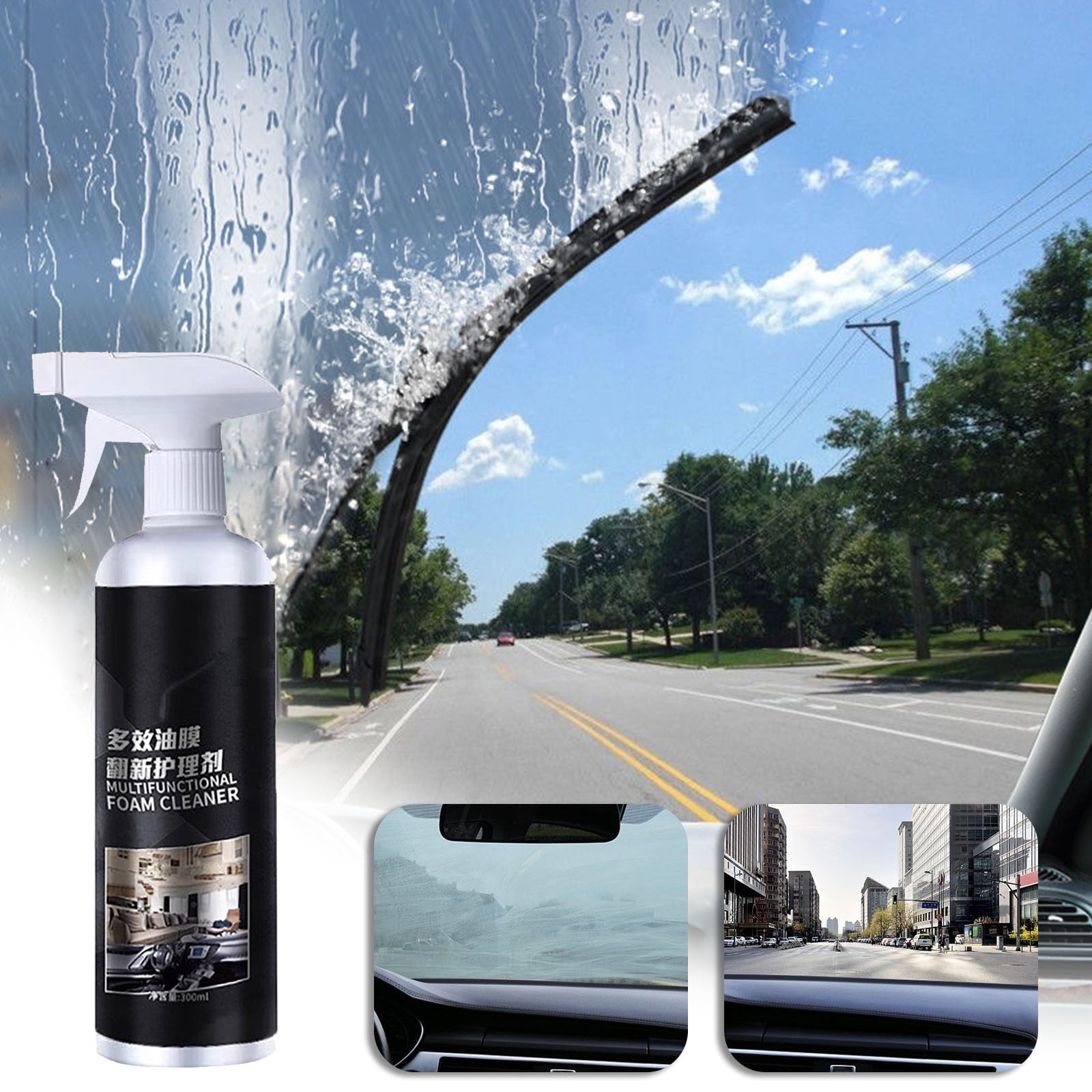 300ml Glass Cleaner Spray: Multi-Functional Oil Film & Stain Remover ...