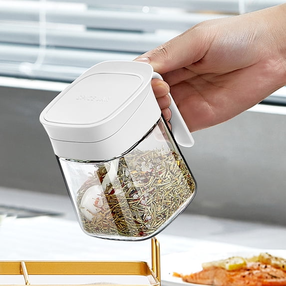 300ml Glass Condiment Jar with Spoon, Clear Spice Container for Sugar ...