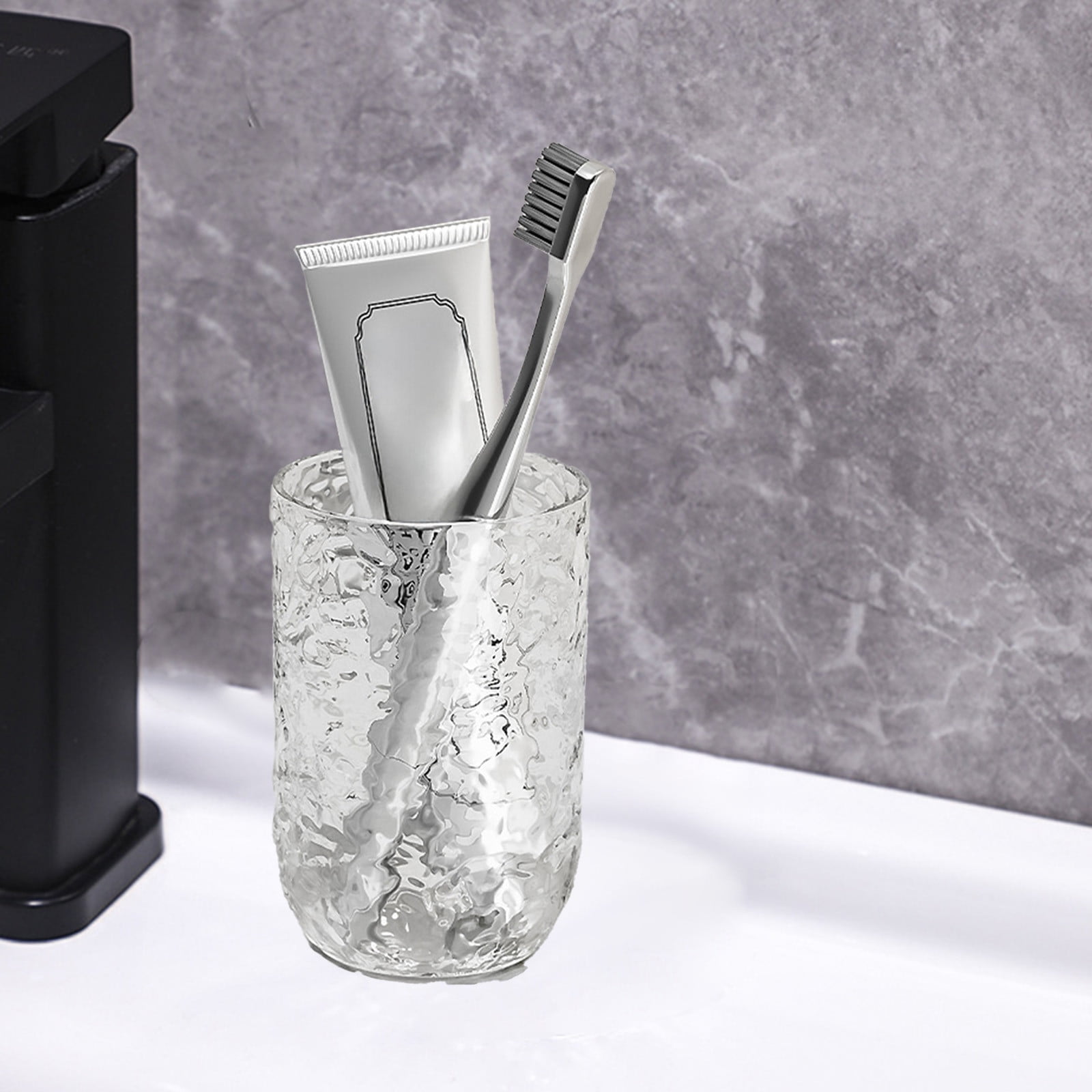 300ml Transparent Glacier Pattern Tooth Cups - Large Capacity Couple ...