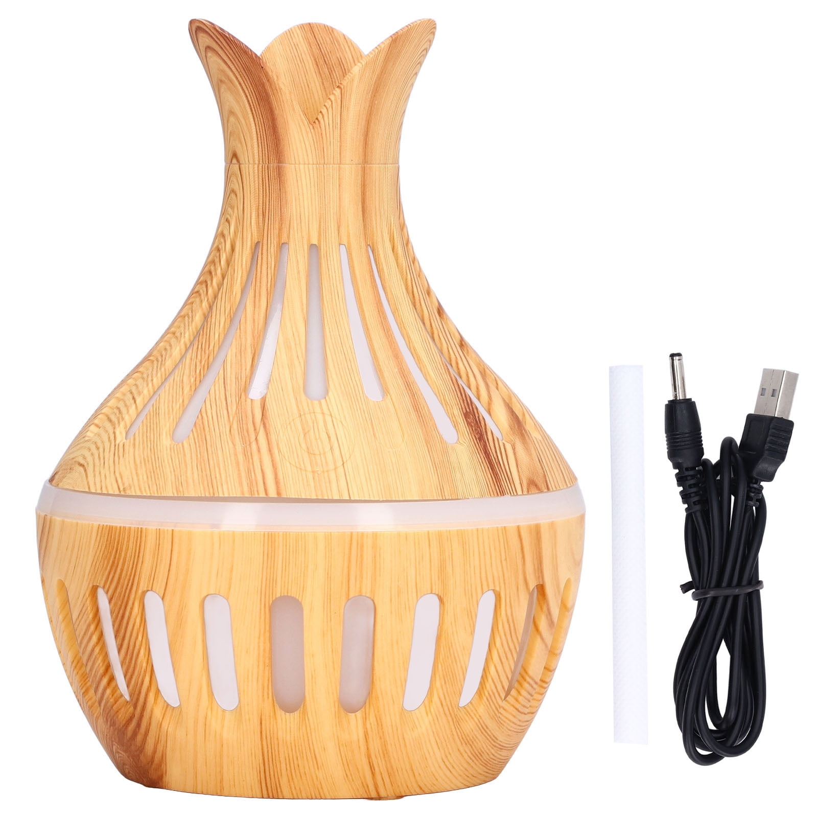 300ml Wood Effect Humidifier, USB Powered, Quiet Mist 7 Color Lights ...