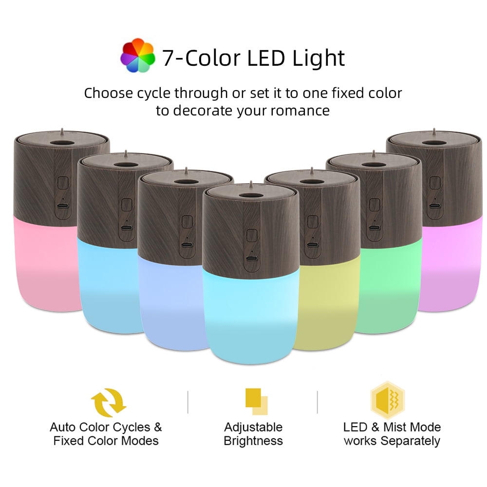 300ml Wood Grain Humidifier with 7-Color LED Aromatherapy Diffuser for ...