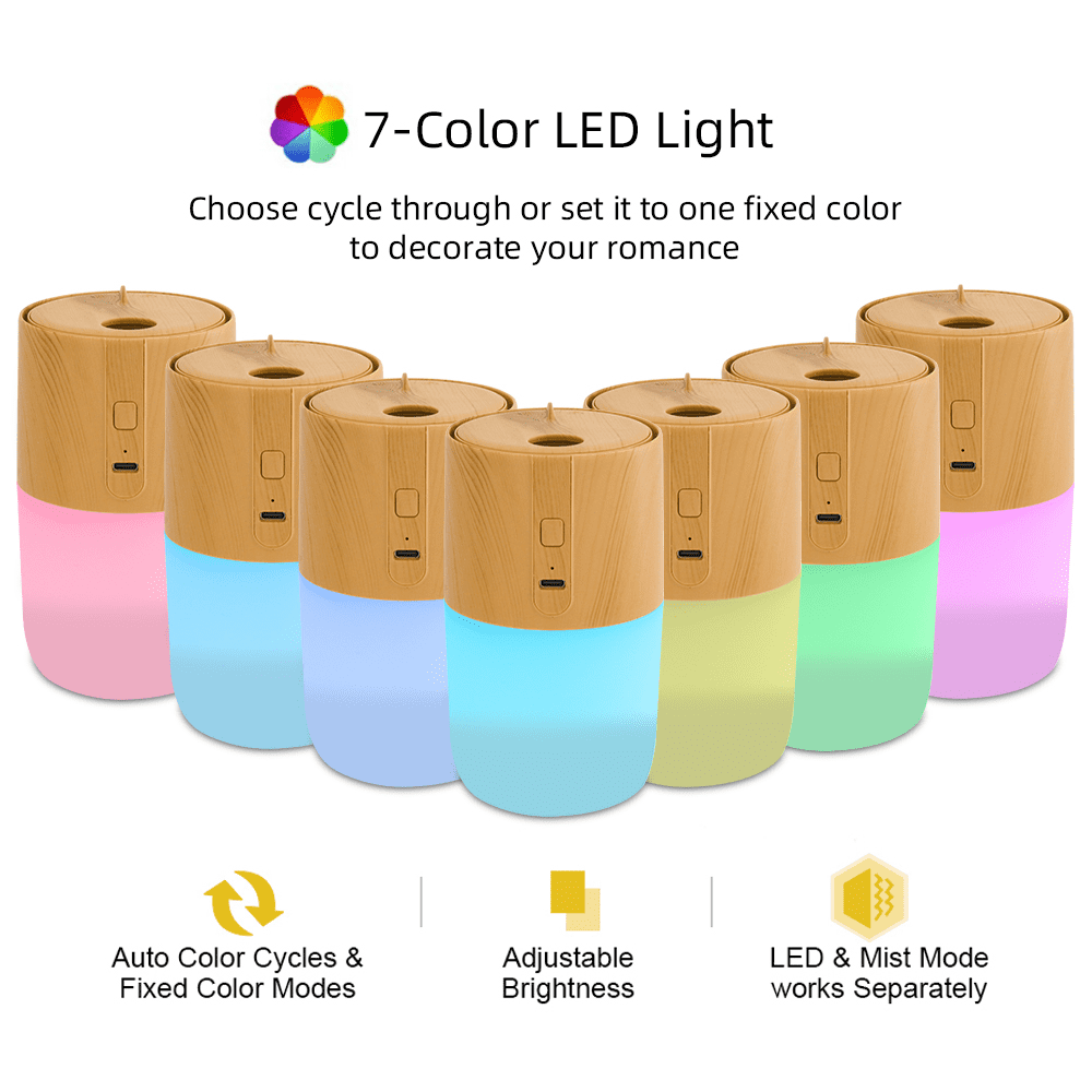 300ml Wood Grain Ultrasonic Diffuser 7-Color LED 2 Modes Cool Mist ...
