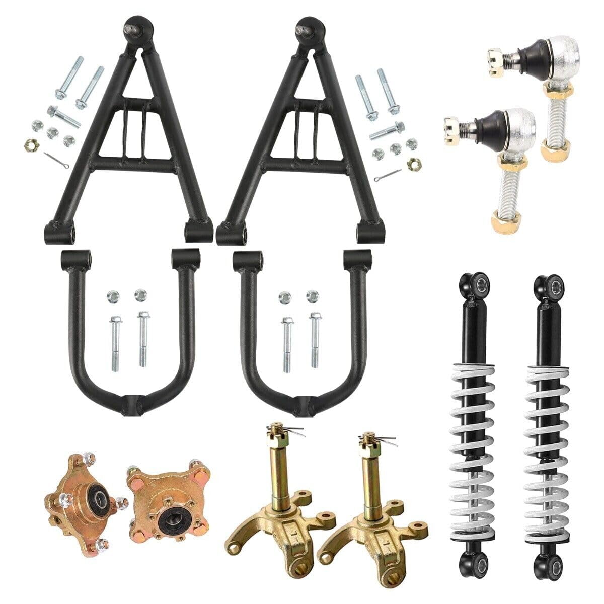 300mm 12" Front Suspenion Upper Lower Shock Swing Arm Kit & Steering Knuckle 4 Stud Wheel Hub ...