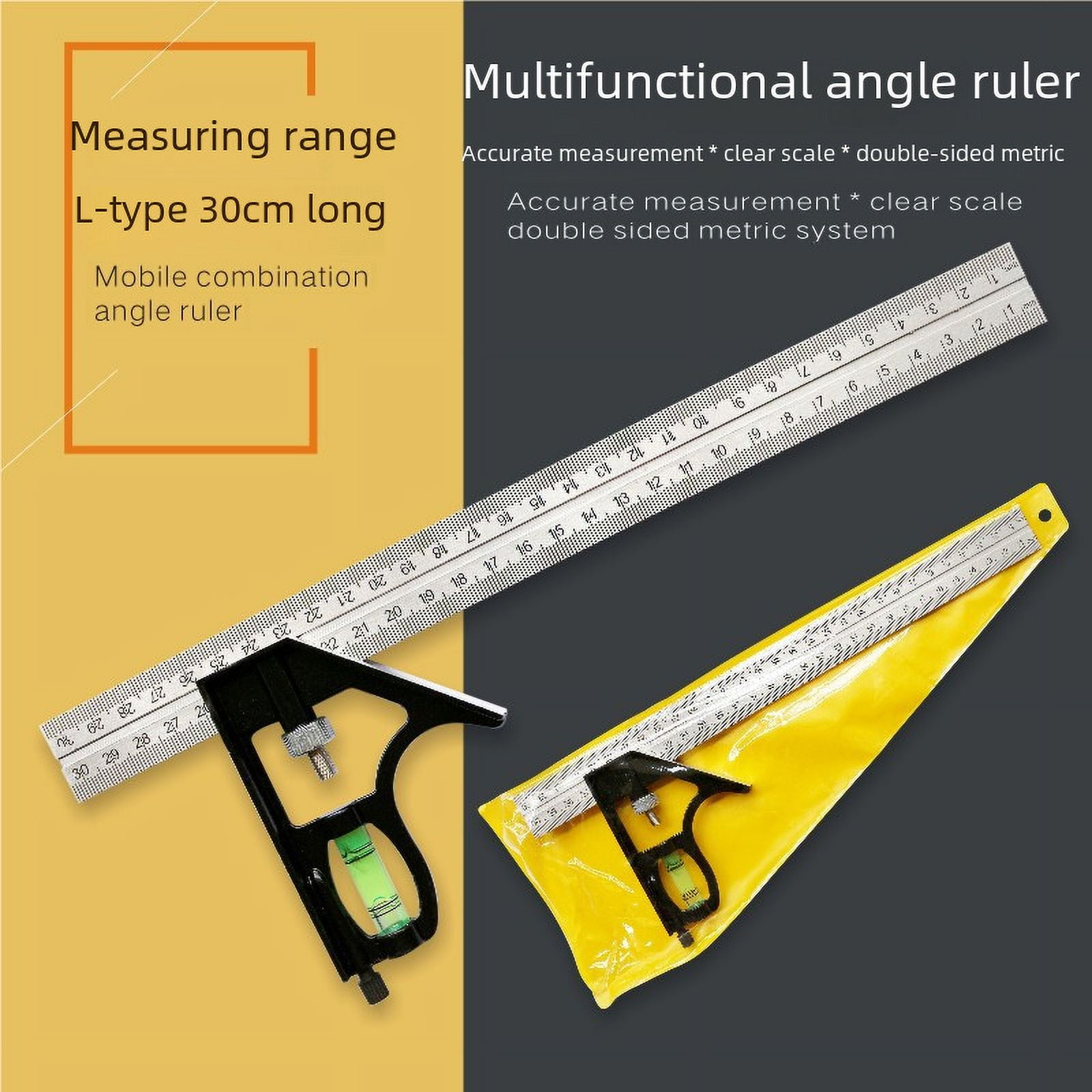 300mm steel ruler multifunctional combination angle ruler horizontal ...