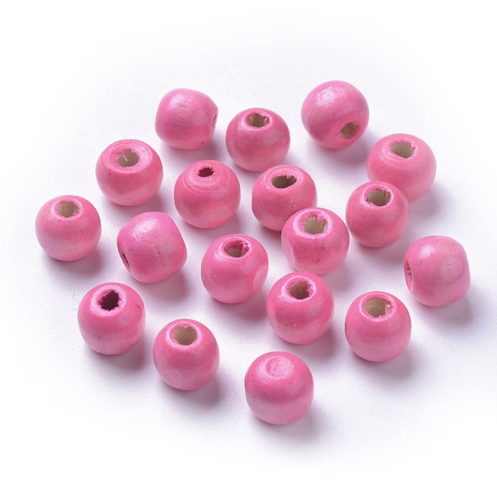 300pc Dyed Natural Wood Beads Round Lead Free Pink 10x9mm Hole: 3mm DIY ...