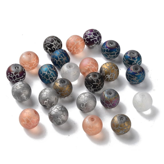 300pc Electroplate Glass Beads Frosted Round with Pattern Mixed Color 8 ...