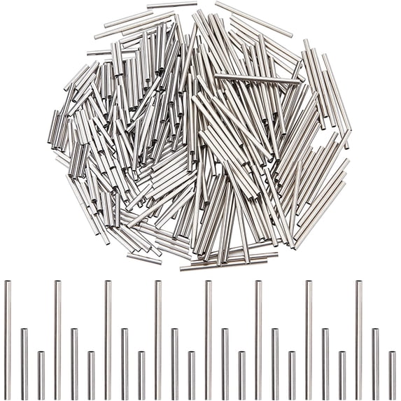 300pcs 3 Sizes Long Tube Beads Metal Loose Beads Stainless Steel Bugle ...