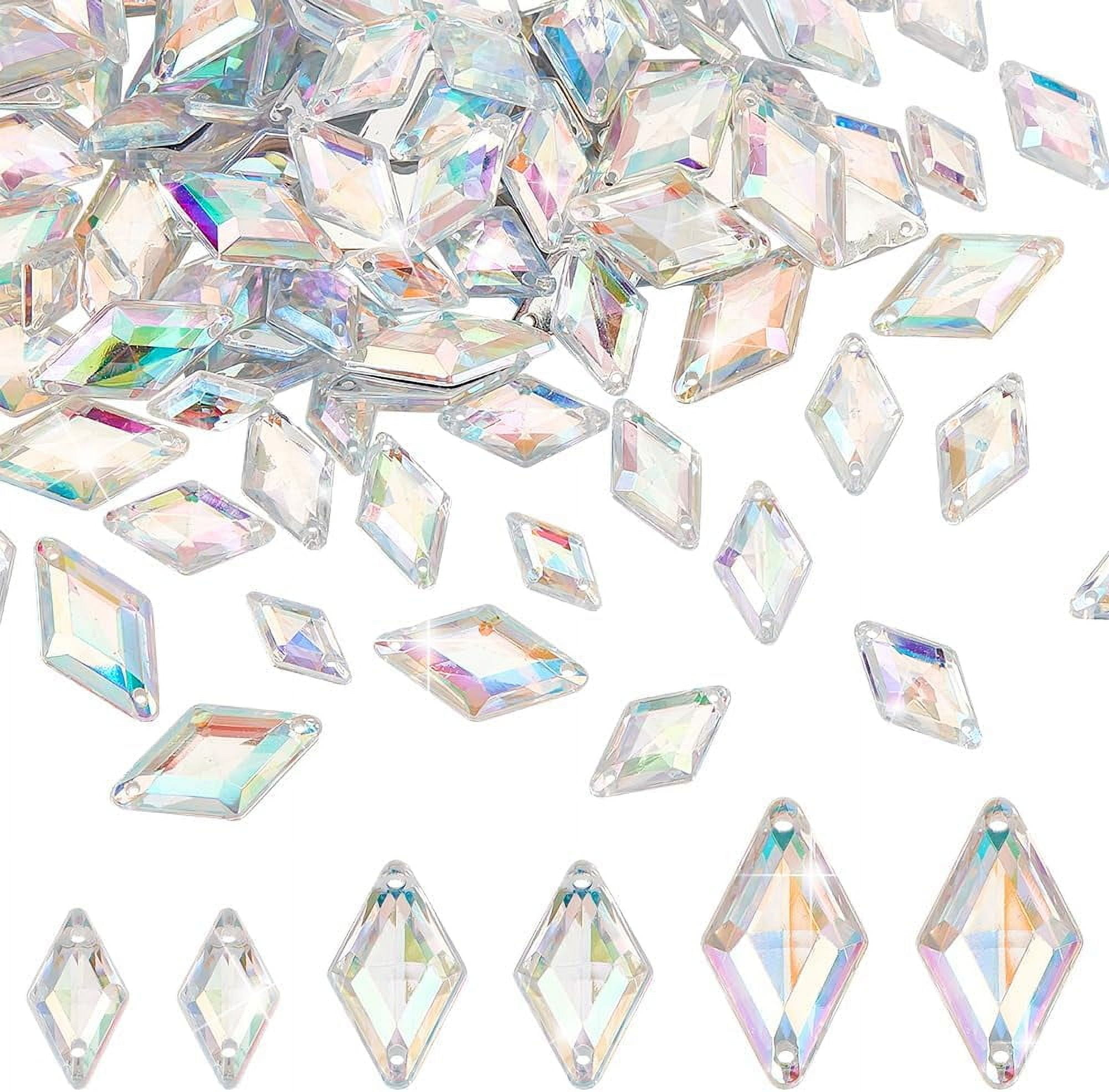 300pcs 3 Sizes Sew On Rhinestones Clear AB Color Rhombus Flatback ...