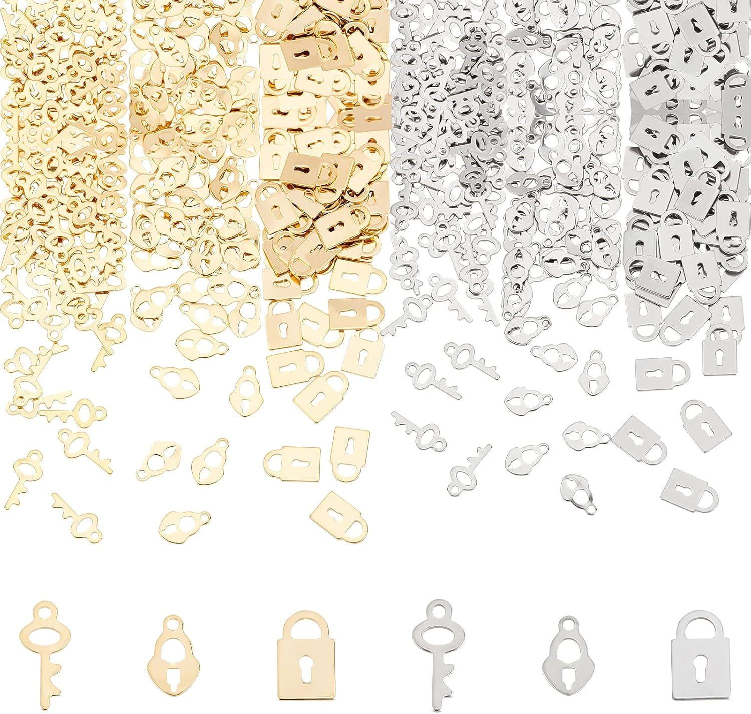 300pcs 3 Styles Golden and Stainless Steel Color Lock Charms Padlock ...