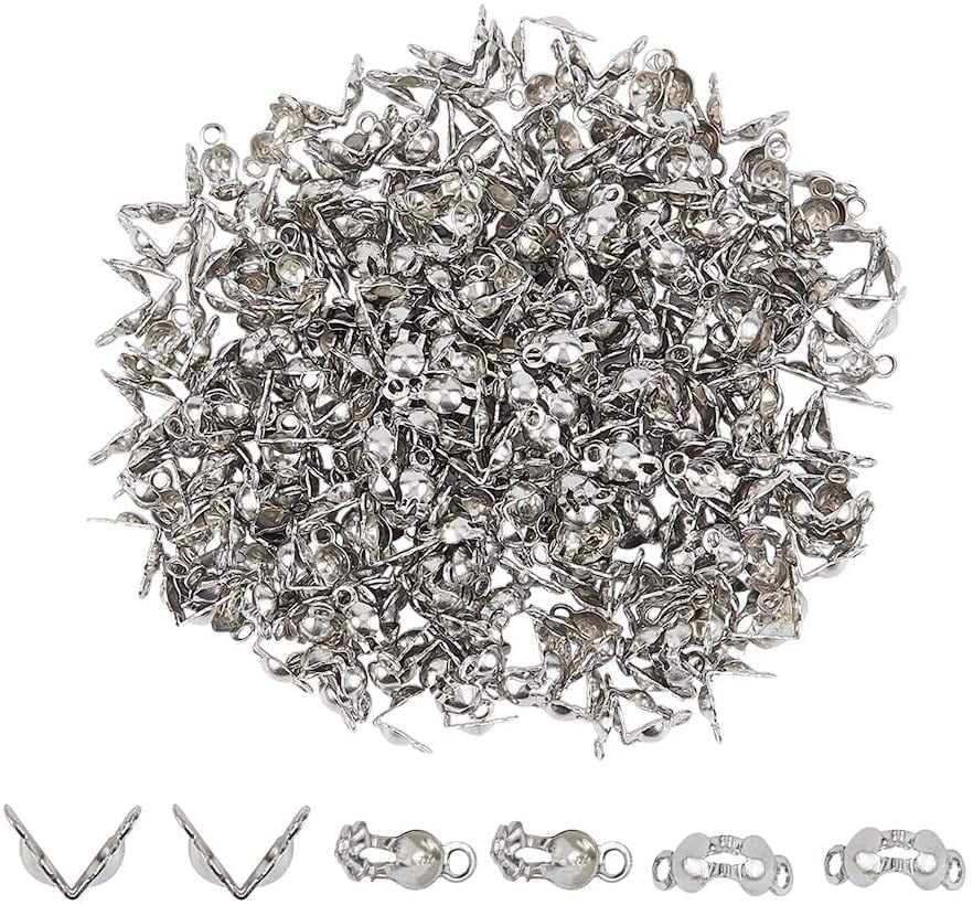 300pcs 304 Stainless Steel Calotte Ends Bead Tips Open Clamshell Knot ...