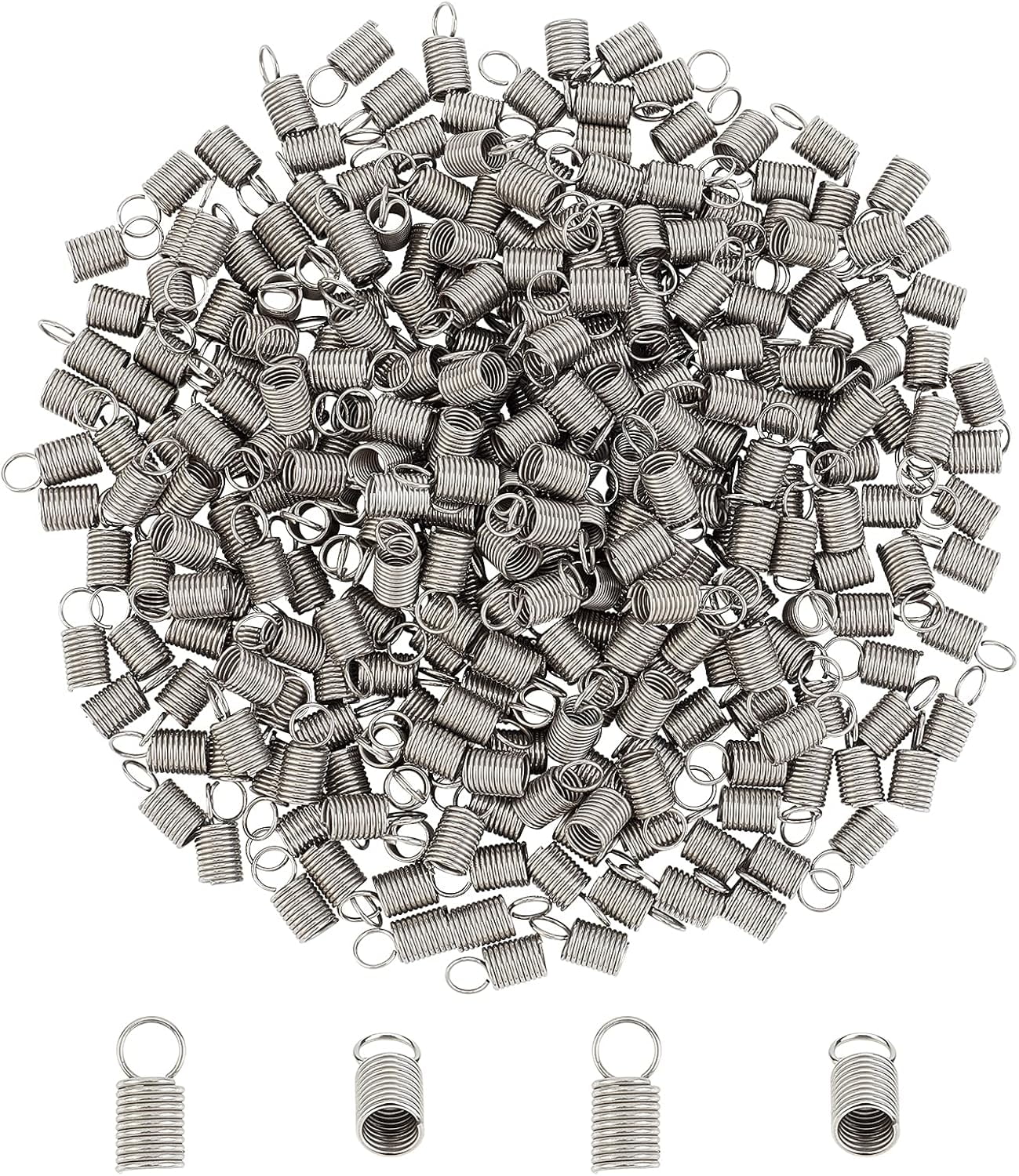 300pcs 4.5mm Column Cord Ends Stainless Steel Coil Cord Ends Leather ...