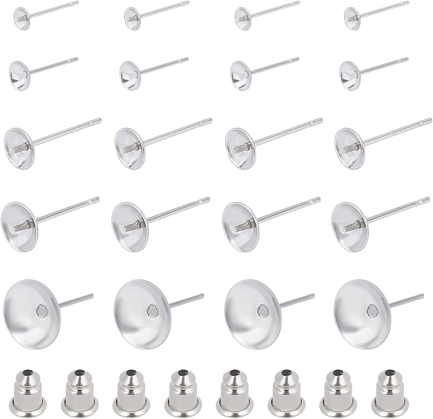 300pcs 5 Sizes Round Blank Peg Stud Earrings Stainless Steel Earring ...