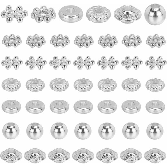 300pcs 6 Style Spacer Beads Tibetan Silver Metal Beads Flat Round ...
