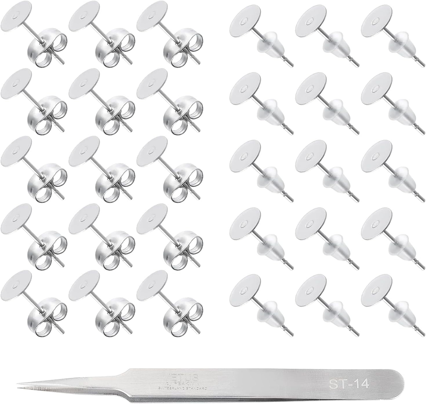 300pcs 6mm Stainless Steel Flat Pad Earring Studs Disc Stud Earrings ...